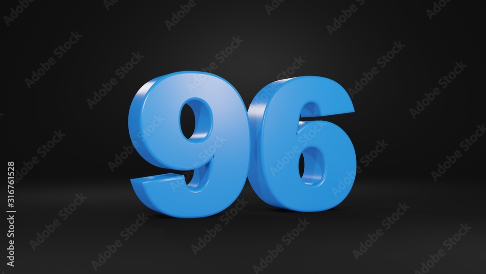 Number 96 in blue on black background, 3D illustration Stock ...