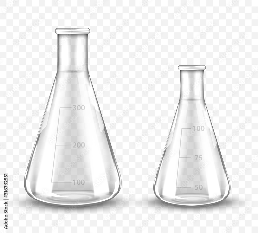 Clean empty laboratory glassware on transparent background. Vector ...