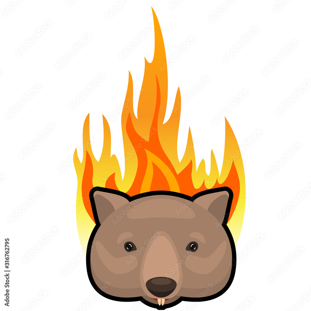 weeping wombat icon on fire background. Cartoon vector illustration ...