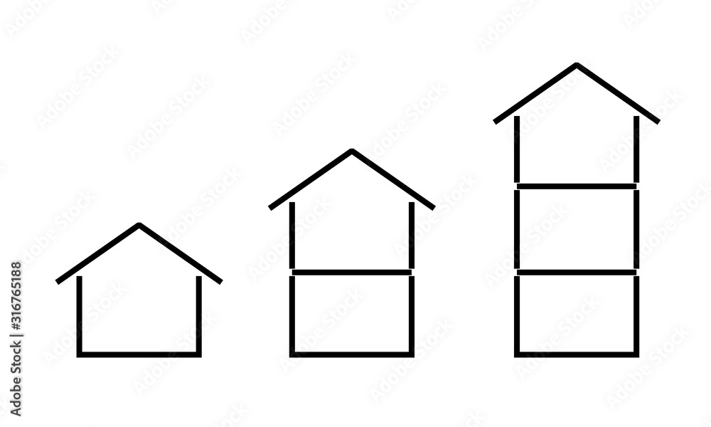 Single Two Three Story house icon set. Clipart image isolated on white ...