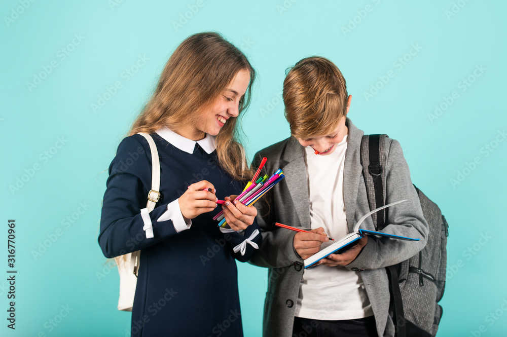Before examination. Small children prepare for examination. Little girl ...