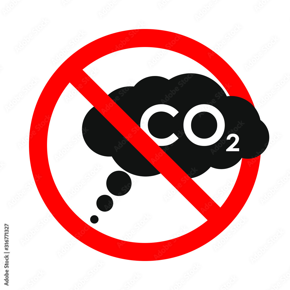 Warning banner no CO2. Symbol prohibited cloud CO2. Sign ban smoke ...