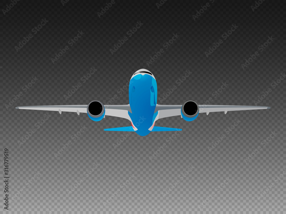 Vector airplane on a transparent background. Take-off front view Stock ...