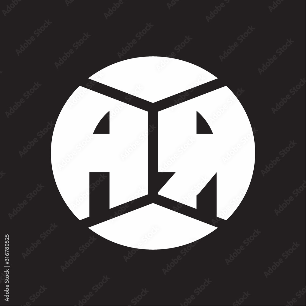 AR Logo monogram with piece circle ribbon style on black background ...