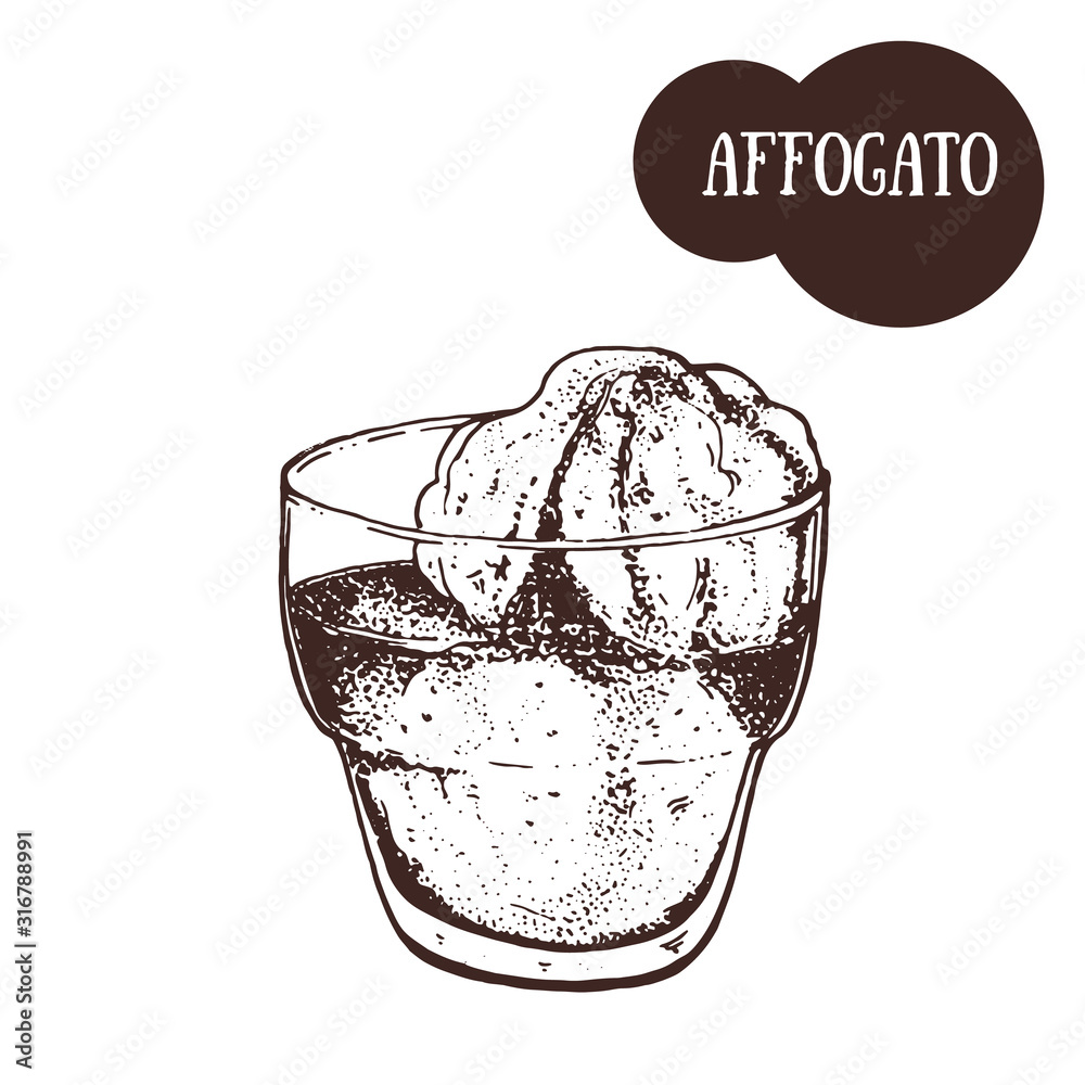 Affogato coffee cup sketch. Hand drawn illustration. Engraved vector ...