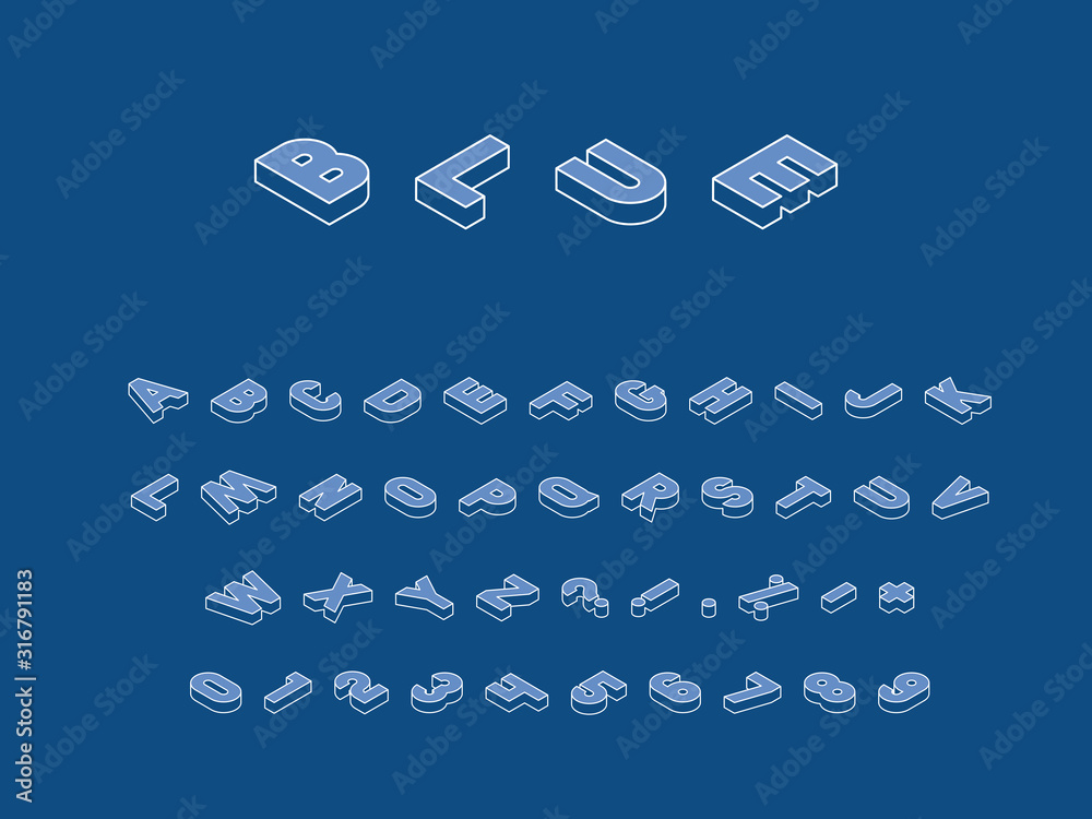 isometric letters, numbers and signs in different directions with white ...