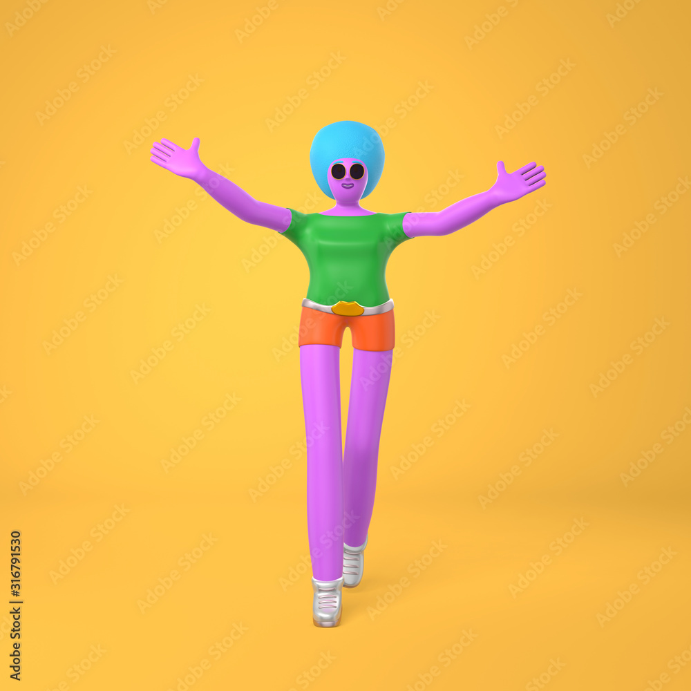 An informal greeting a young girl with an African hairstyle stands ...