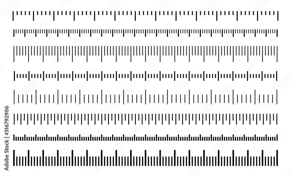 Horizontal rulers set with different units of measurement. Measuring ...