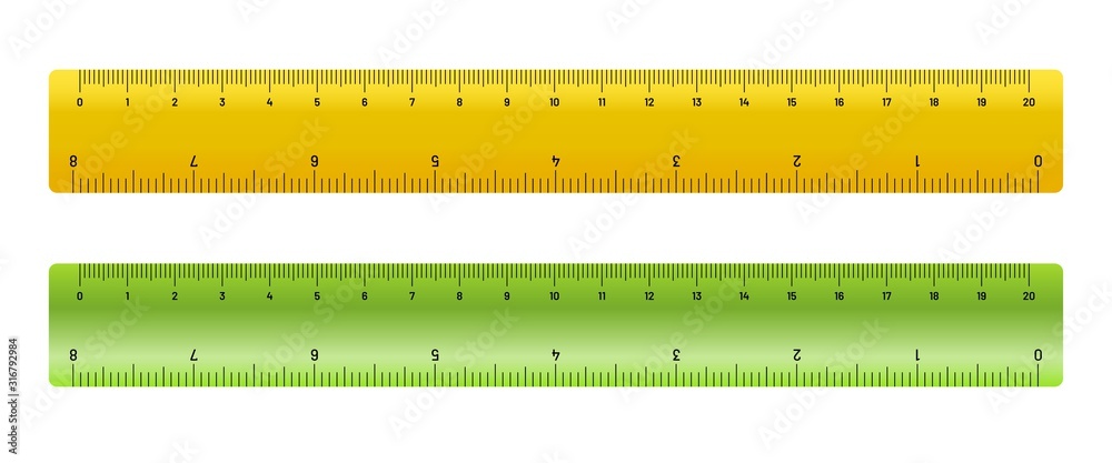 Realistic metric rulers. Yellow and green measure tape ruler school ...