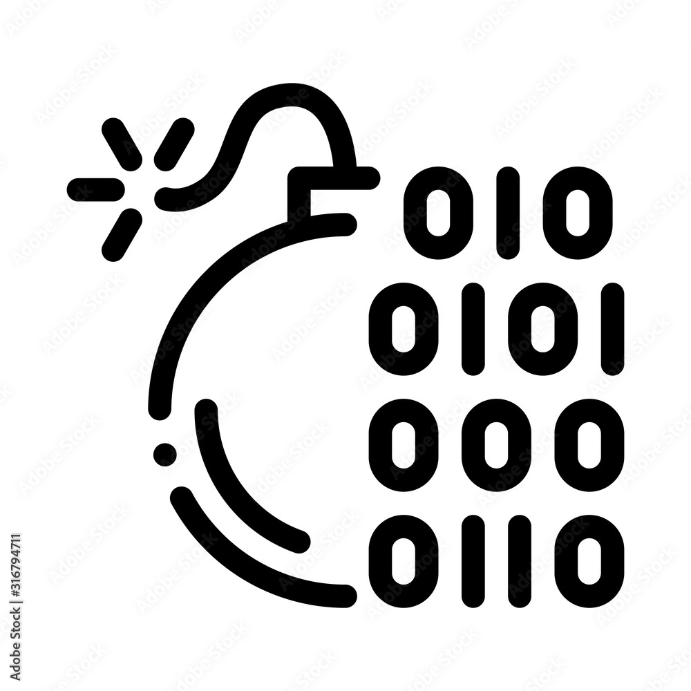 Binary Code Bomb Icon Vector. Outline Binary Code Bomb Sign. Isolated Contour Symbol ...