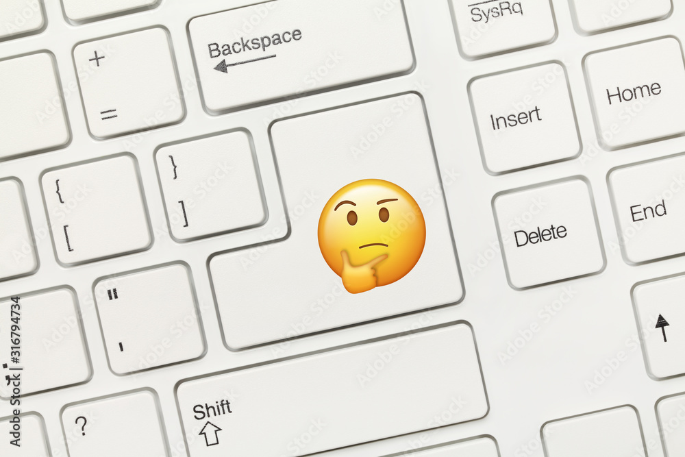 White conceptual keyboard - Key with Thinking Emoji symbol Stock Photo ...
