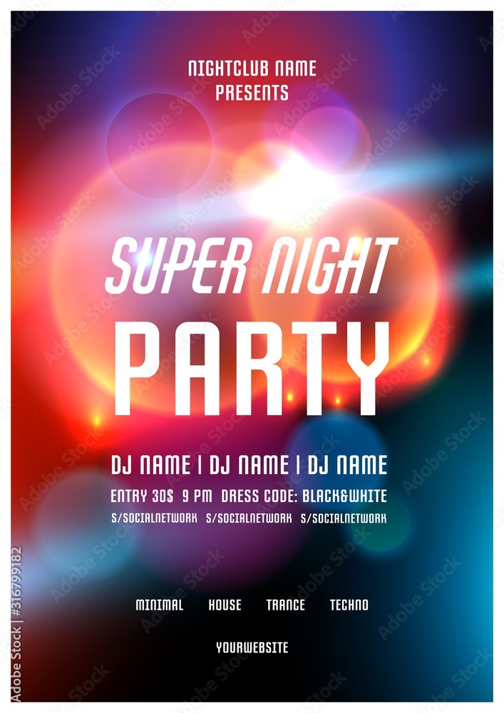 Fototapeta Poster for night party.Flyer design template.Concept design ...