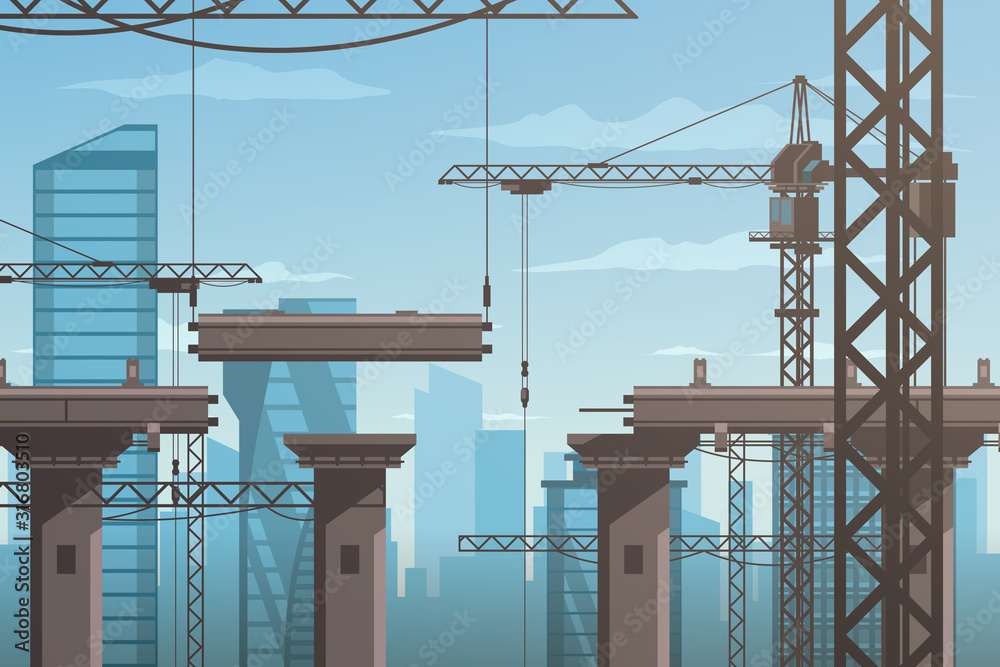 Bridge construction process on city background Stock Vector | Adobe Stock
