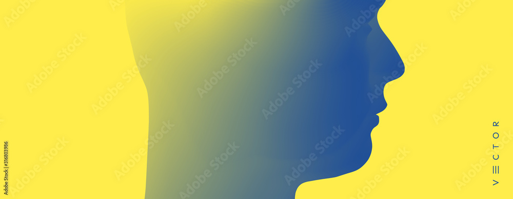 Face side view. Abstract human head silhouette with color gradient ...