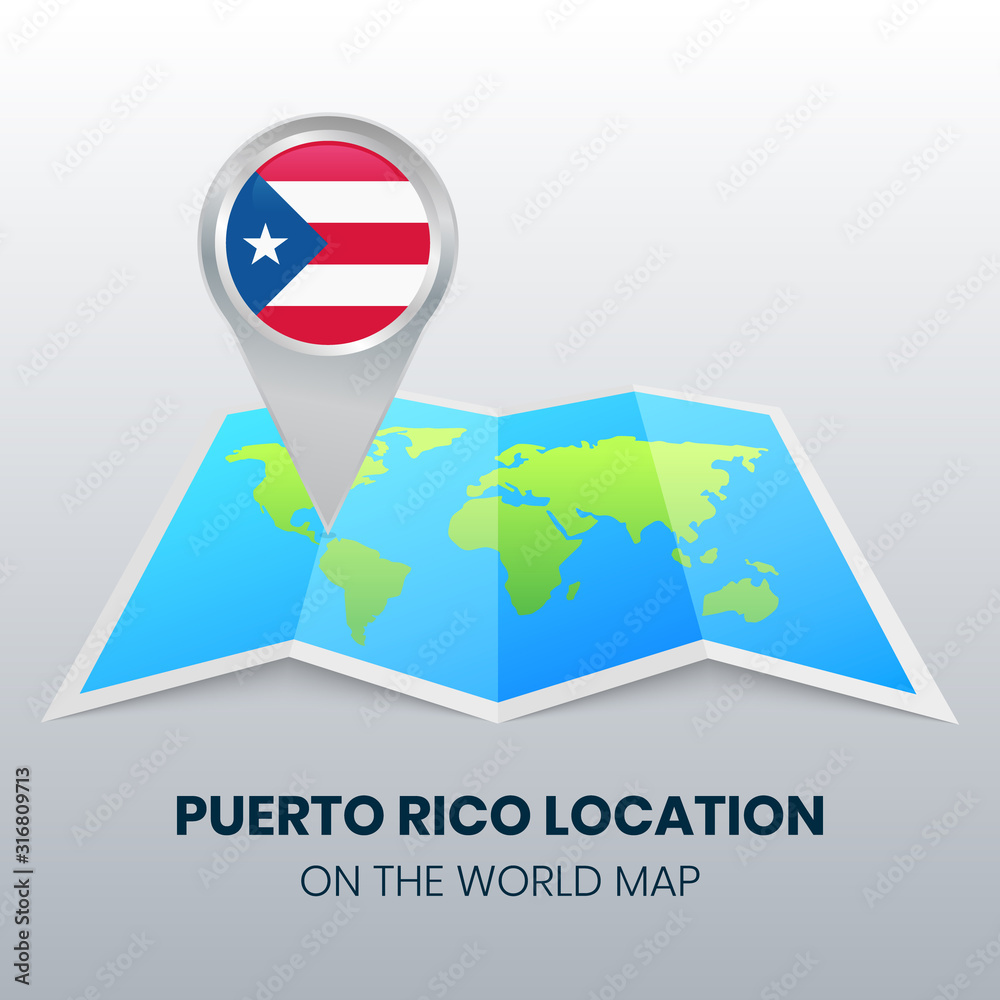 Location icon of Puerto Rico on the World Map, Round pin icon of Puerto ...