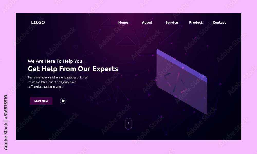 Dark theme website design template, homepage banner design Stock Vector ...
