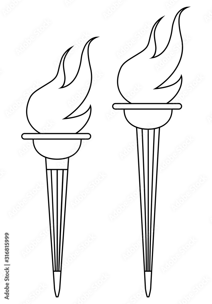 Torch is a classic form. Olympic flame. Line drawing. Vector ...