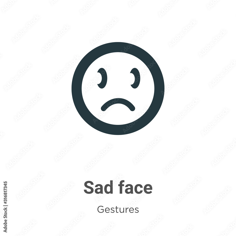 Sad face glyph icon vector on white background. Flat vector sad face ...