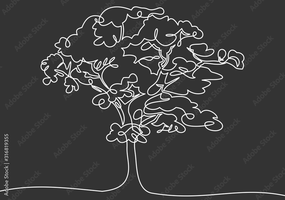 continuous one line drawing of nature tree vector illustration Stock ...