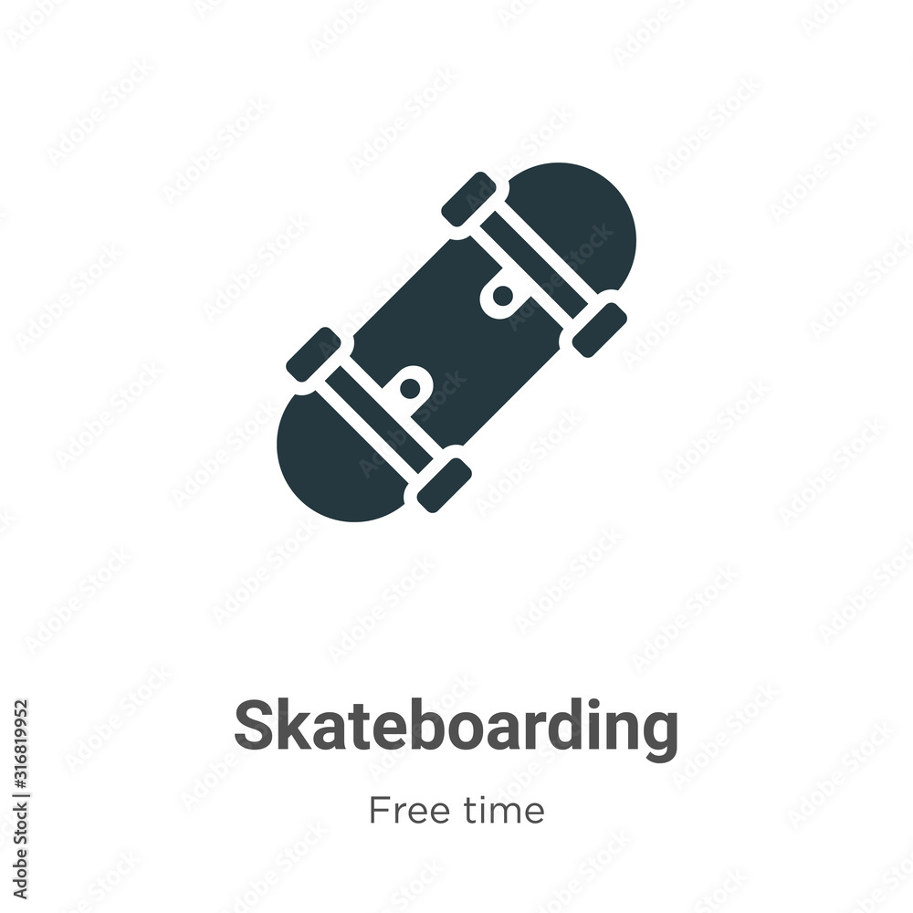 Skateboarding glyph icon vector on white background. Flat vector ...