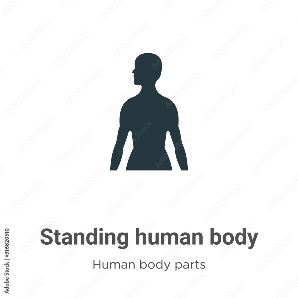 Standing human body glyph icon vector on white background. Flat vector ...