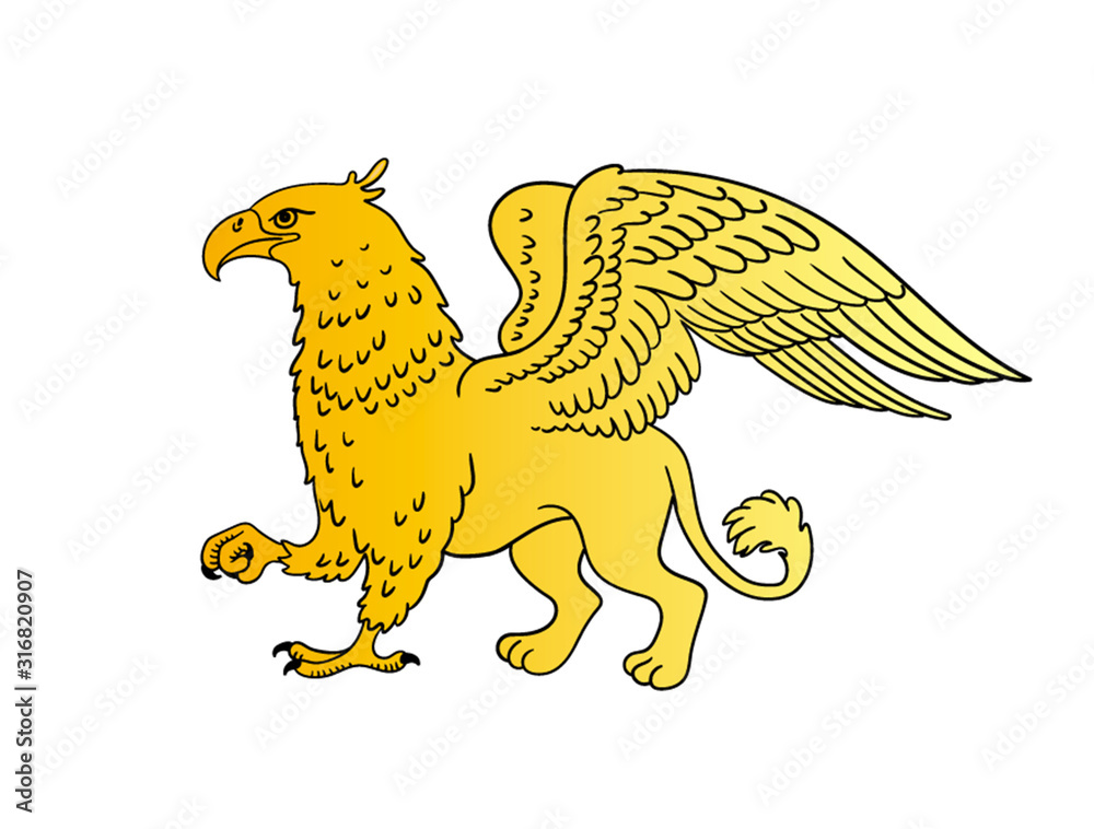 Golden griffin isolated on white background. Template. Close-up. Clip ...