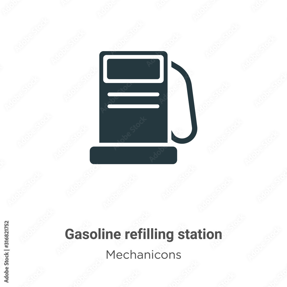 Gasoline refilling station glyph icon vector on white background. Flat ...