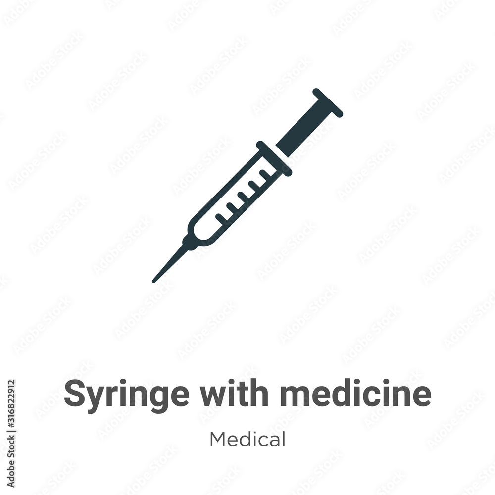 Syringe with medicine glyph icon vector on white background. Flat ...