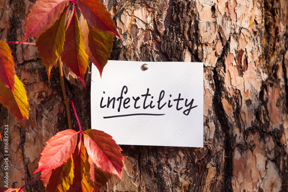 Infertility - lettering on card with nature background, woman sickness ...