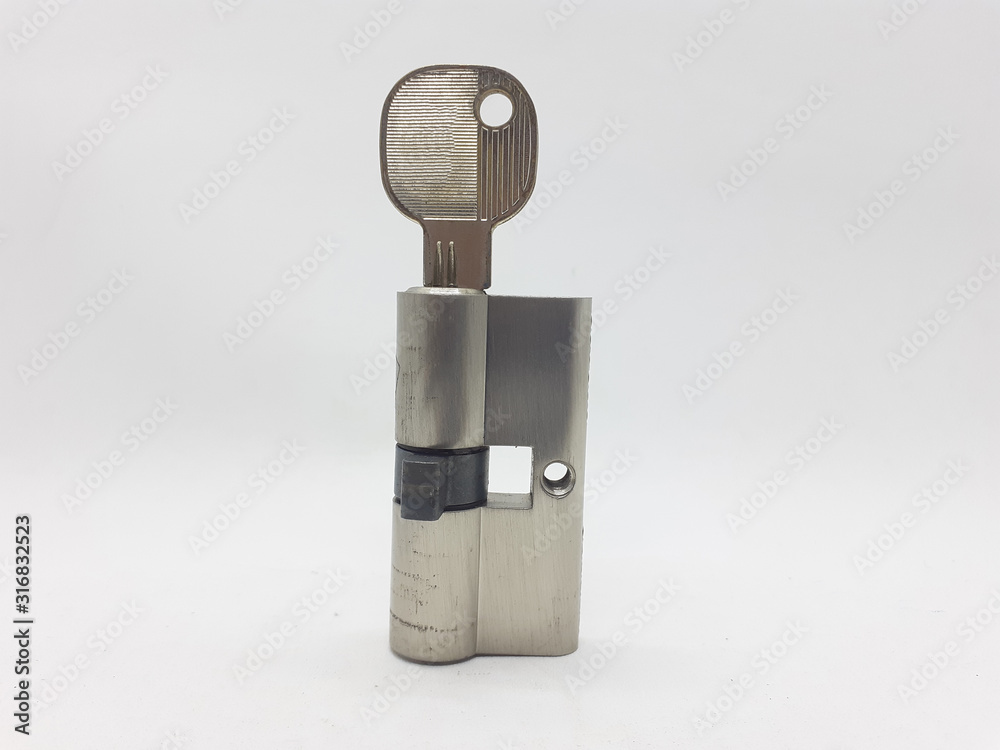 Silver Shiny Mechanical Modern Door Key Lock Set in White Isolated ...
