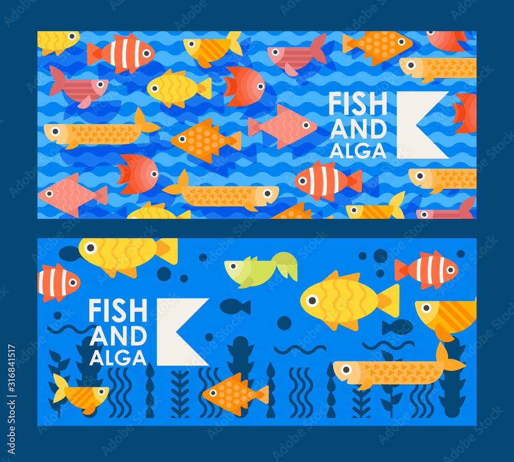 Abstract colorful fish icons in flat style, vector illustration ...