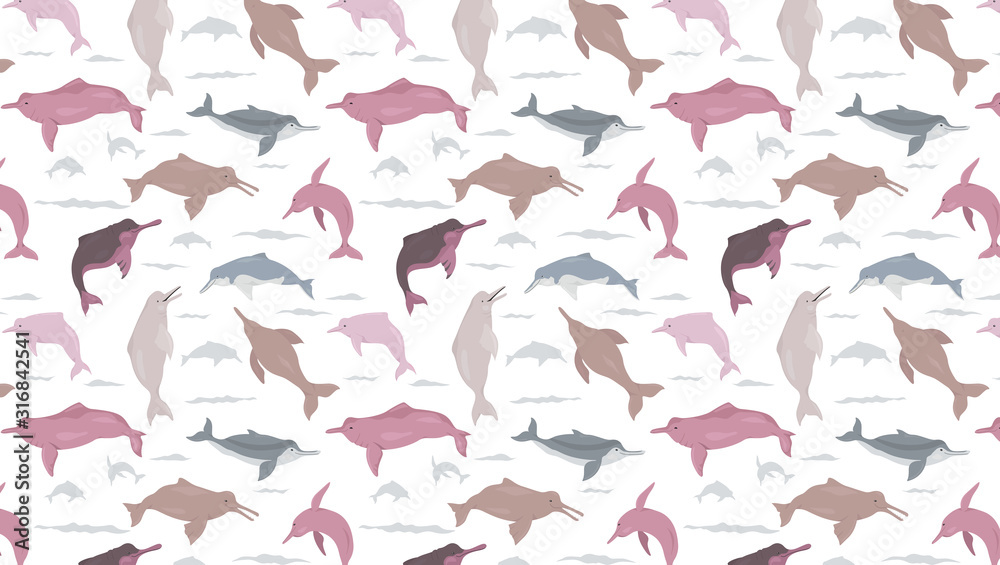 River dolphins seamless pattern. Marine mammals collection. Cartoon ... River dolphins seamless pattern. Marine mammals collection. Cartoon ...