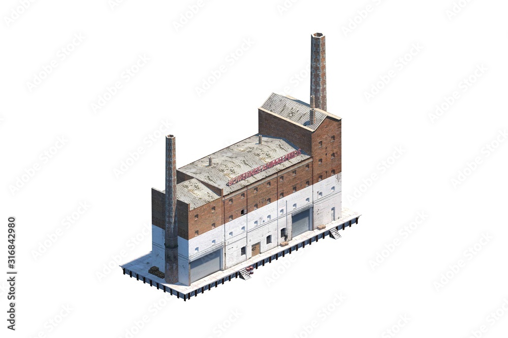 Factory Building 3d model rendered on white background Stock Photo ...
