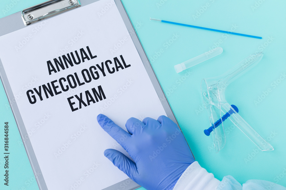 Annual well woman exam, cervix cancer control. Gynecological speculum ...