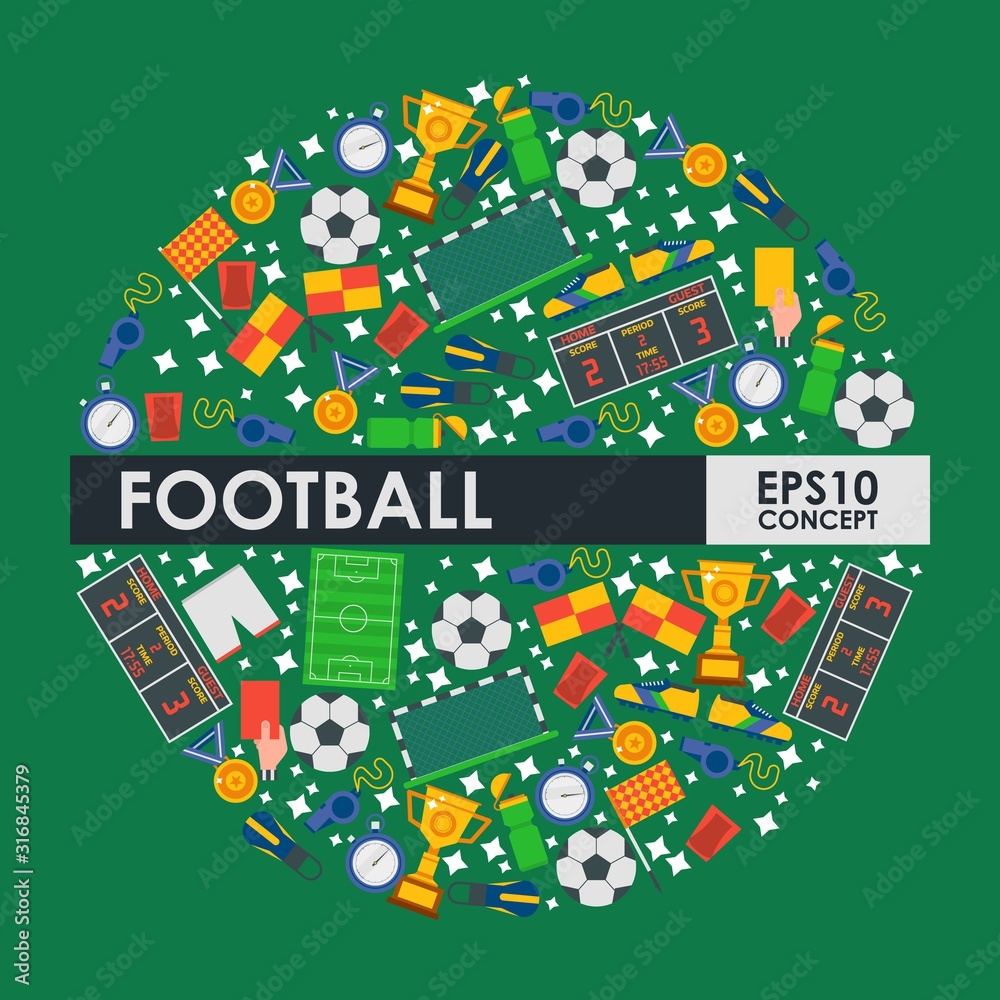 Soccer icons in round frame composition, vector illustration. Flat ...