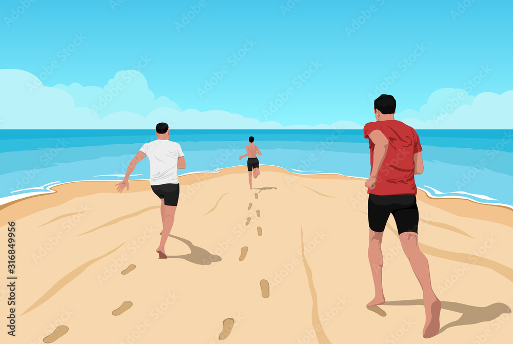 Beach Vector Art, people running in beach, Properly Layered, ESP File ...