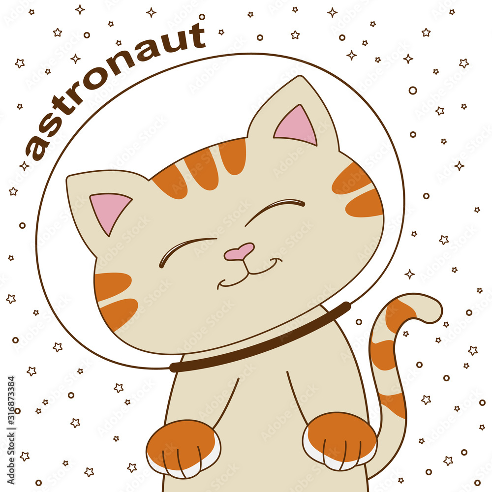 Cute astronaut cat in space cartoon. Vector illustration. Stock Vector ...