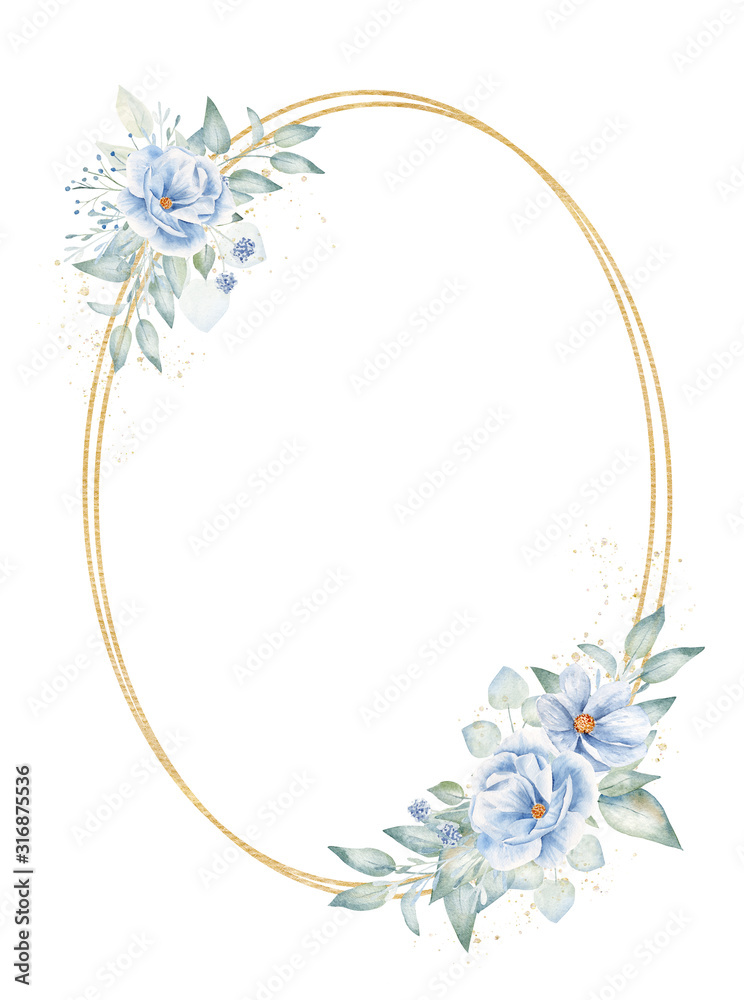 Double oval frame with floral elements hand drawn raster illustration ...