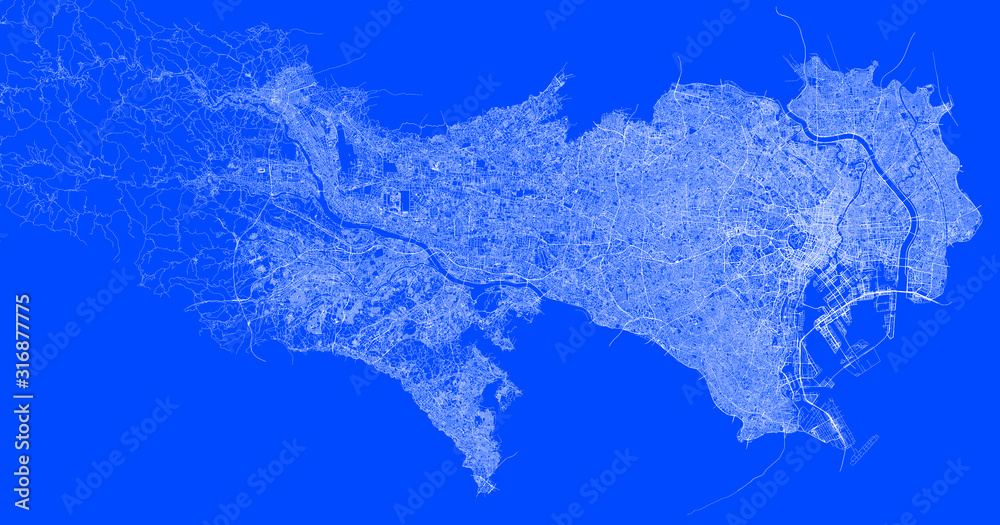 Blueprint of Tokyo city, One Color Map, color change, Artprint Stock ...