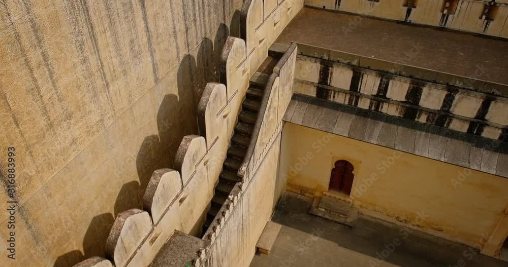 Walls with design of historic Indian Kumbhalgarh fort. Old fortress ...