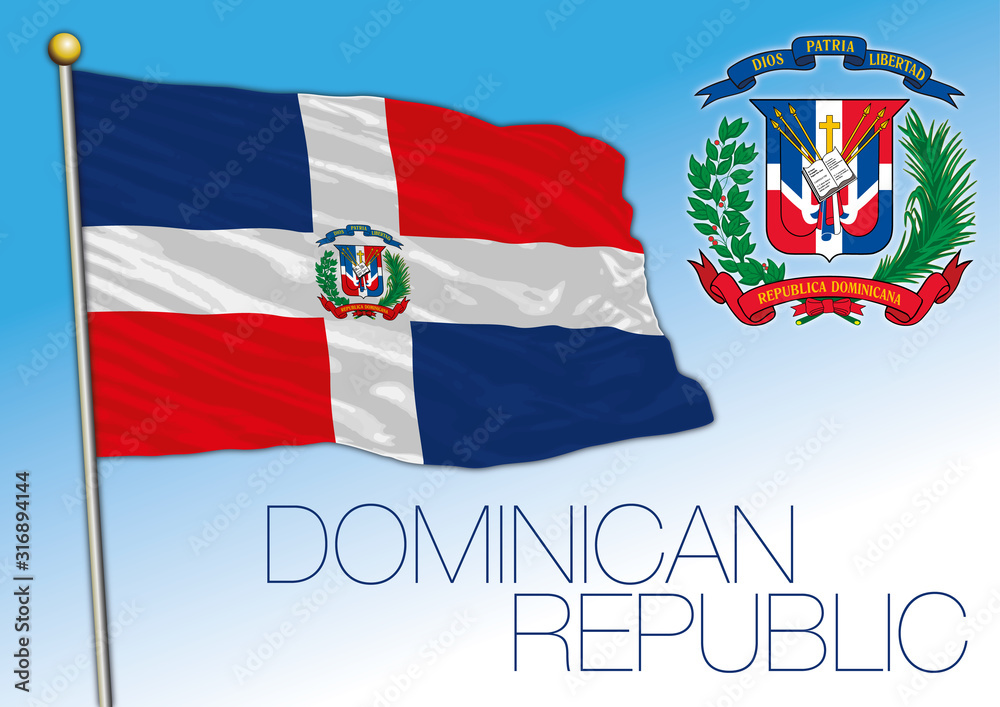 Dominican Republic official national flag and coat of arms, central ...