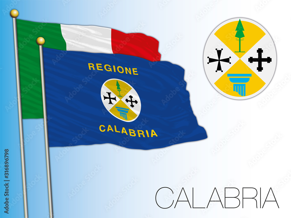 Calabria regional official flag and coat of arms, Italian Republic, EU ...