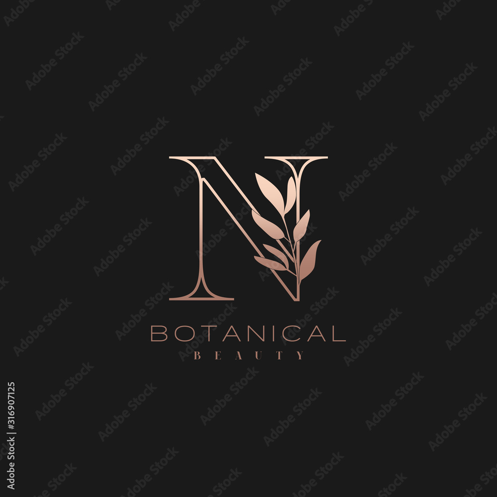 Letter N Botanical Elegant Minimalist Signature Logo Stock Vector ...