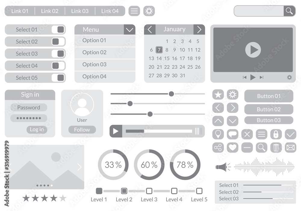 Ui kit design for app, web and mobile. Website interface template with ...