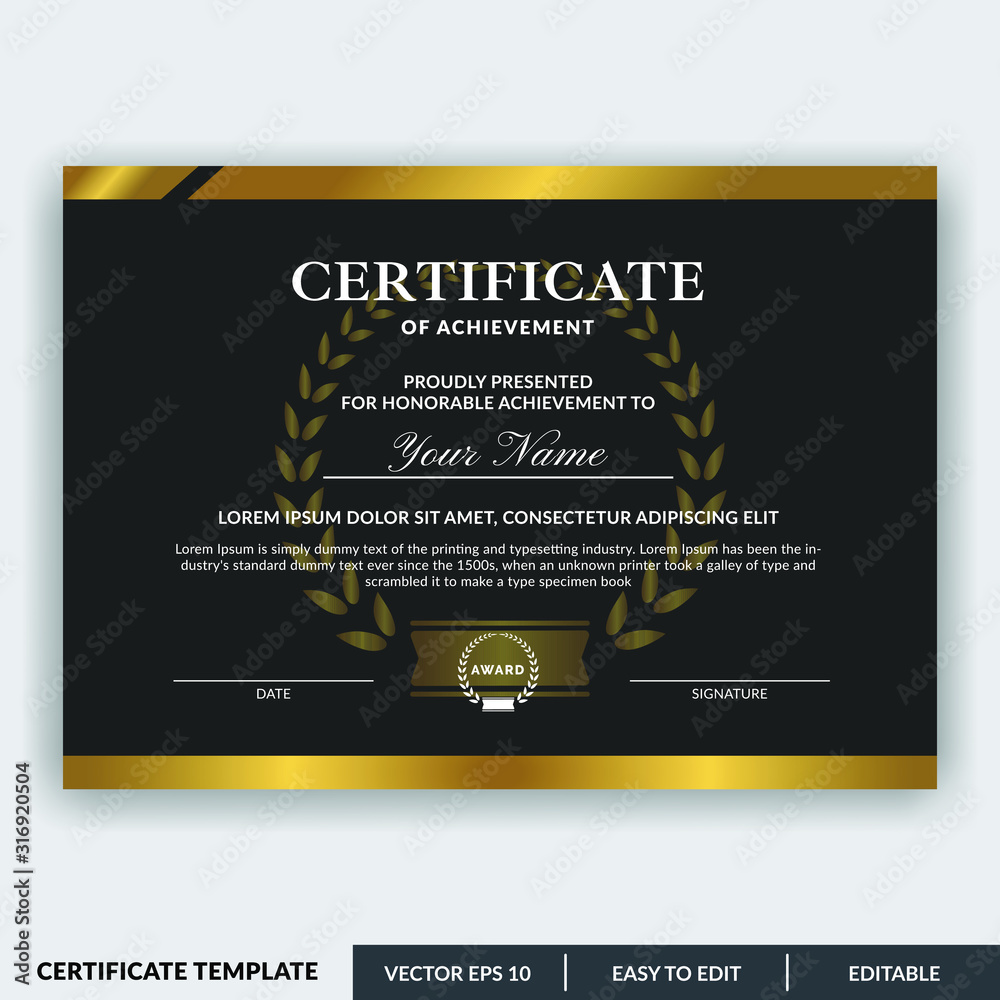 Stylish modern elegant certificate of achievement award template with ...