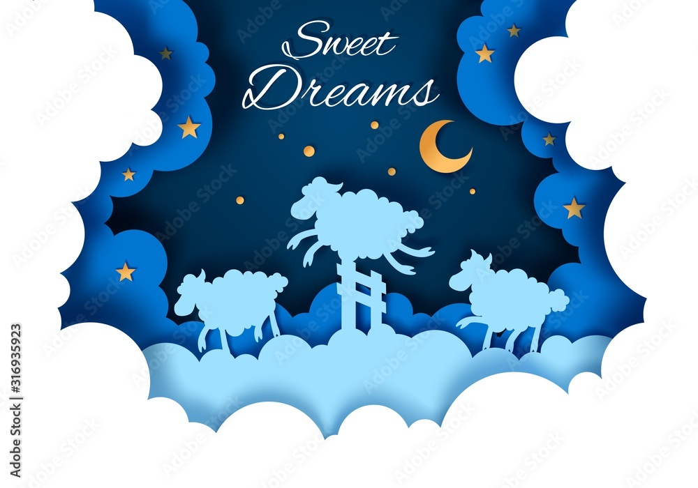 Sweet dreams vector illustration in paper art style Stock Vector ...