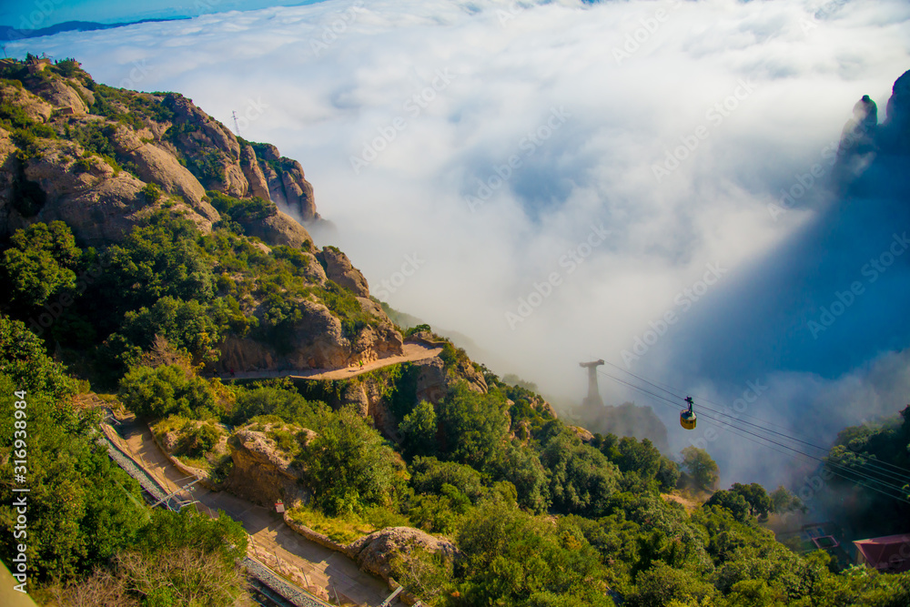 BARCELONA, SPAIN - December 26, 2018: The ropeway of Montserrat in ...