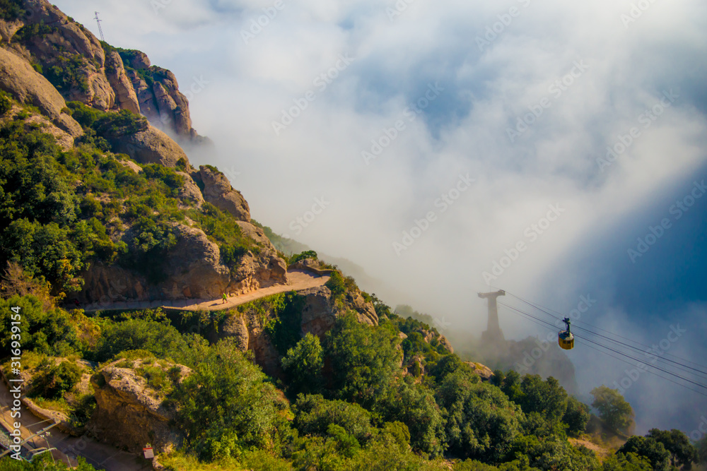 BARCELONA, SPAIN - December 26, 2018: The ropeway of Montserrat in ...