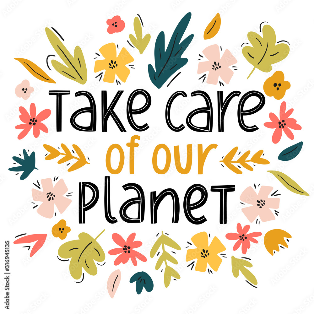 Zero waste concept.Take care of our planet typography poster. Doodle ...