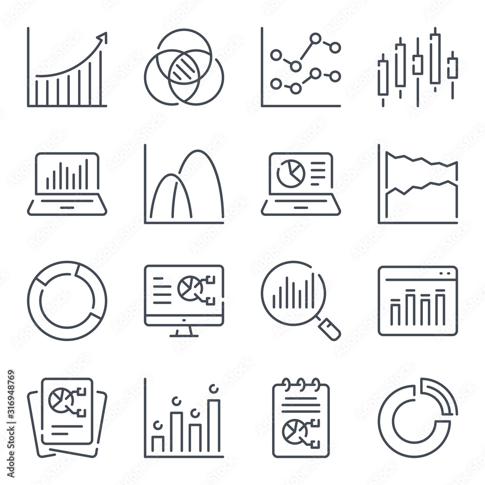 Chart and diagram related line icon set. Analytics linear icons. Stats ...